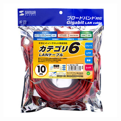 KWshop - 강원전자 산와서플라이 KB-T6L-10R CAT.6 UTP 다이렉트 케이블(레드) 10m